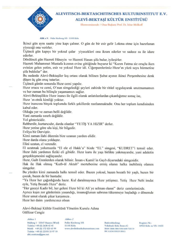 Hızır Cemi ve Hızır Sofrası – Alevi Bektaşi Kültür Enstitüsü